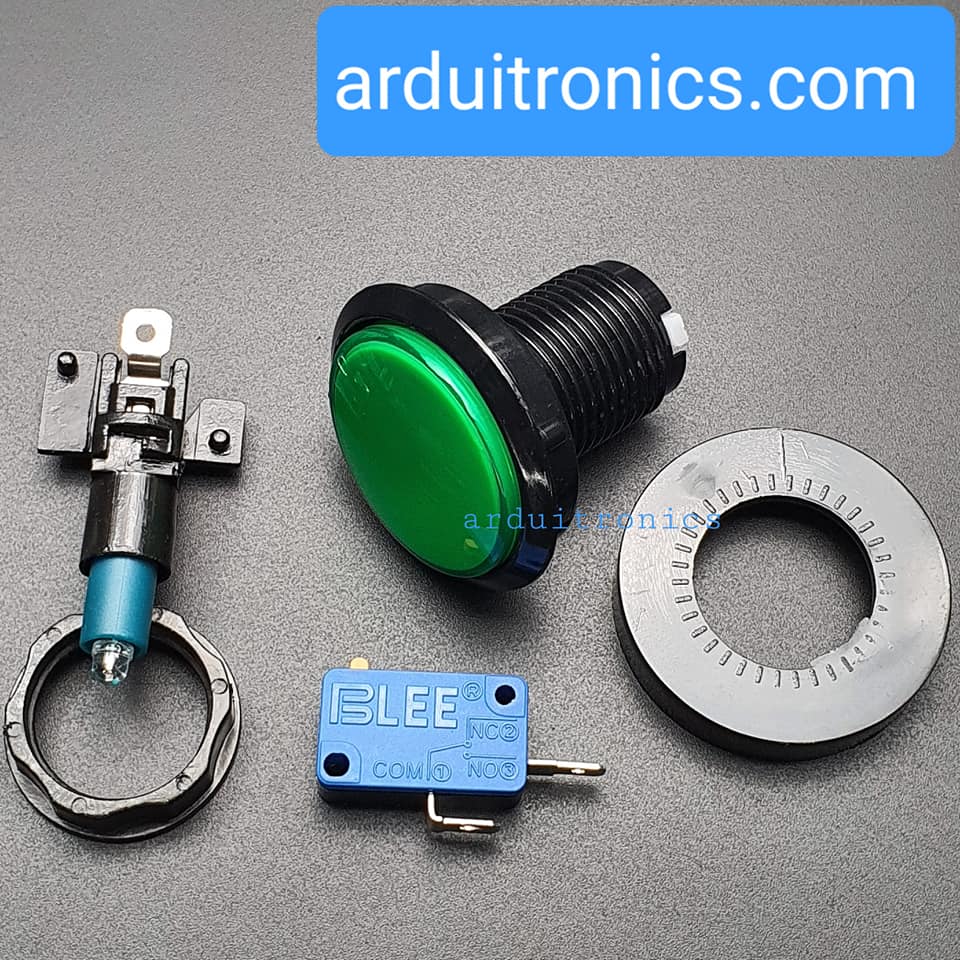 ปุ่มกดตู้เกม สวิตช์กดติดปล่อยดับขนาดใหญ่ 46mm พร้อมไฟ Led สีเขียว Arduino Raspberry Pi
