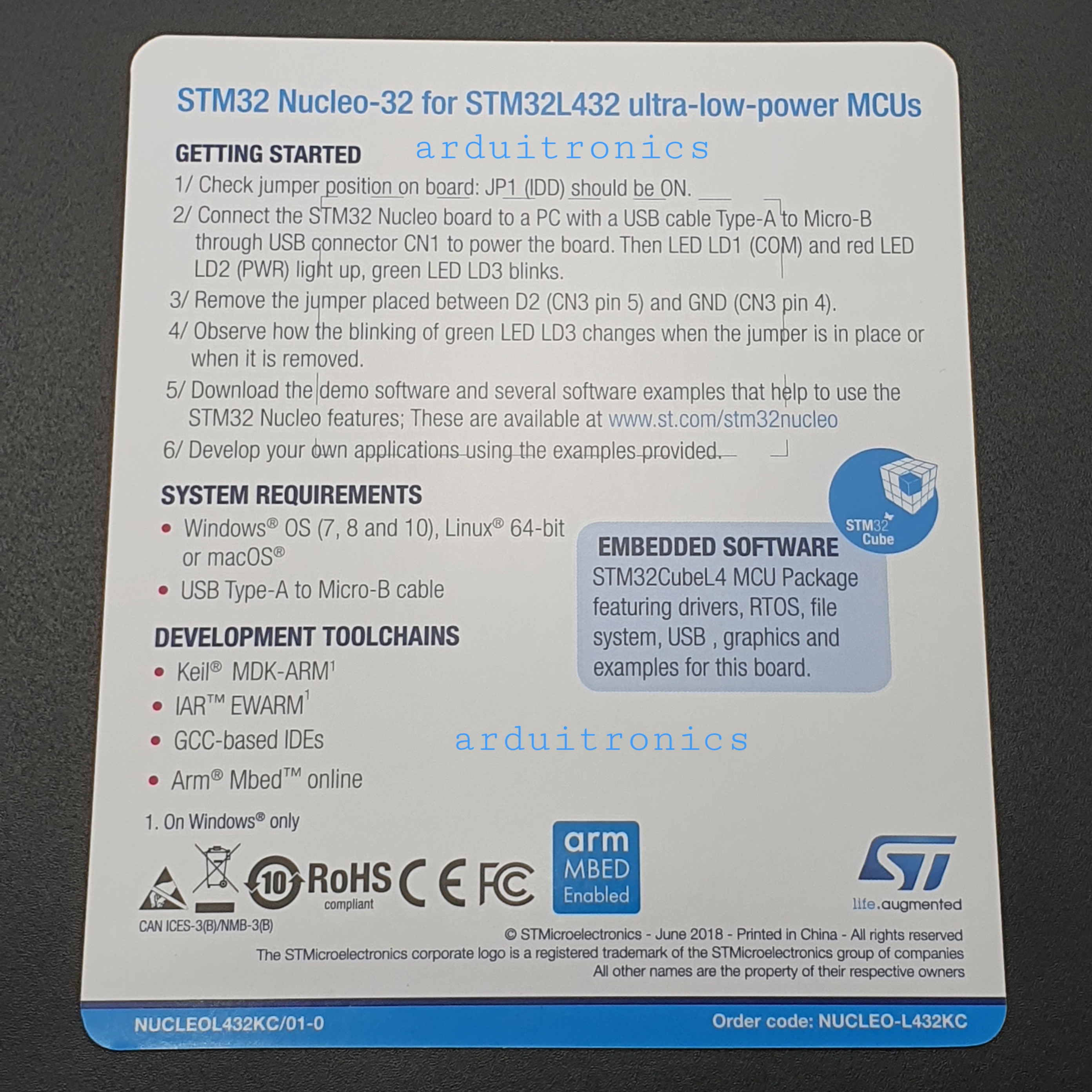 Stm32 Nucleo L432kc Development Board With Stm32l432kc Mcu Arduino Raspberry Pi Nodemcu Iot
