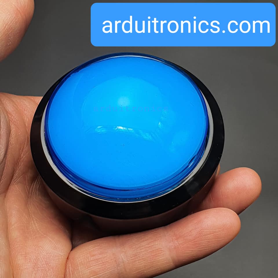 ปุ่มกดตู้เกม สวิตช์กดติดปล่อยดับขนาดใหญ่ 60mm พร้อมไฟ Led สีฟ้าน้ำเงิน Arduino Raspberry Pi