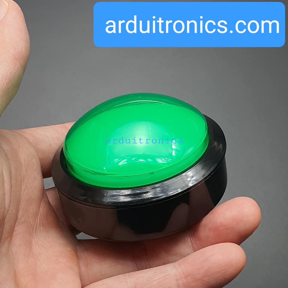 ปุ่มกดตู้เกม สวิตช์กดติดปล่อยดับขนาดใหญ่ 60mm พร้อมไฟ Led สีเขียว Arduino Raspberry Pi