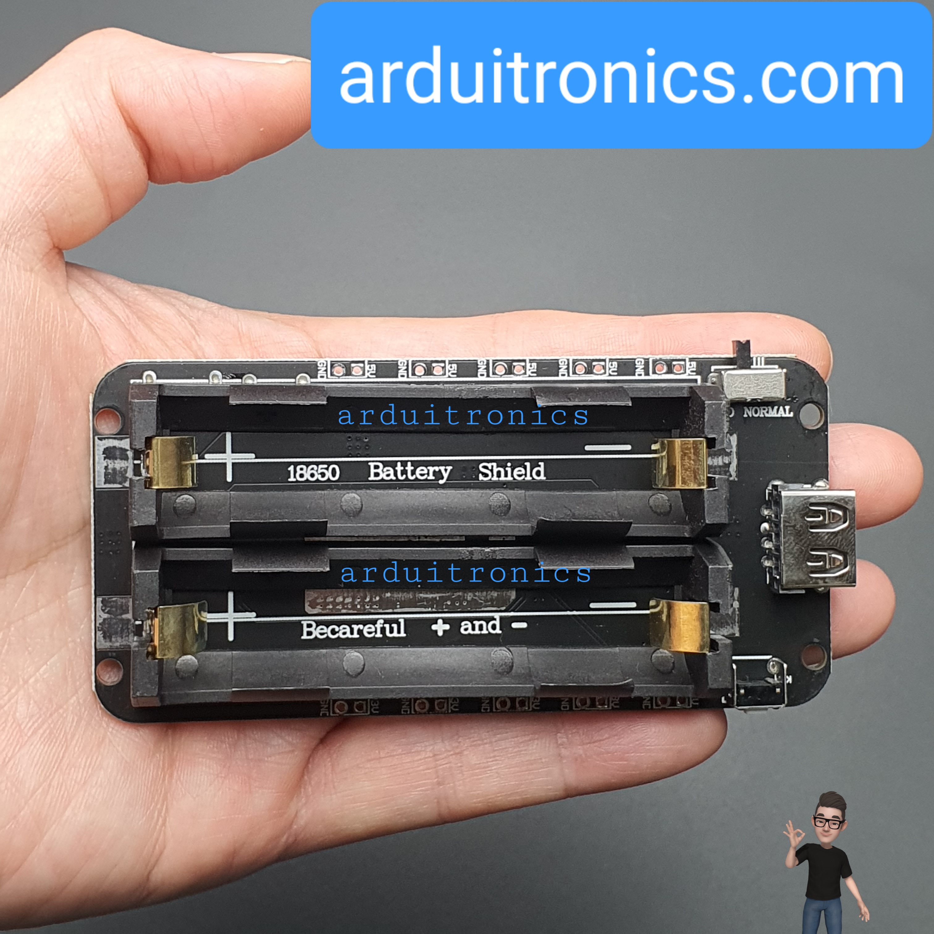 โมดูลชาร์จแบตเตอรี่ 18650 แบบ 2 ก้อน พร้อมช่องจ่ายไฟ USB Battery Shield V3 สำหรับ Raspberry Pi ...