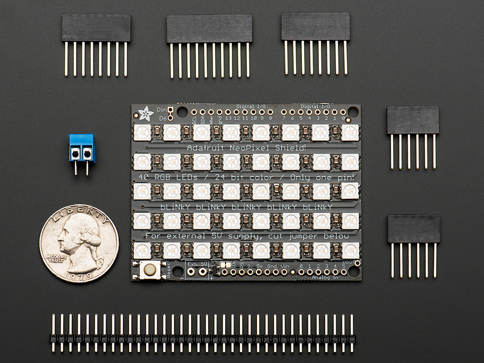 Adafruit Neopixel Shield For Arduino 40 Rgb Led Pixel Matrix