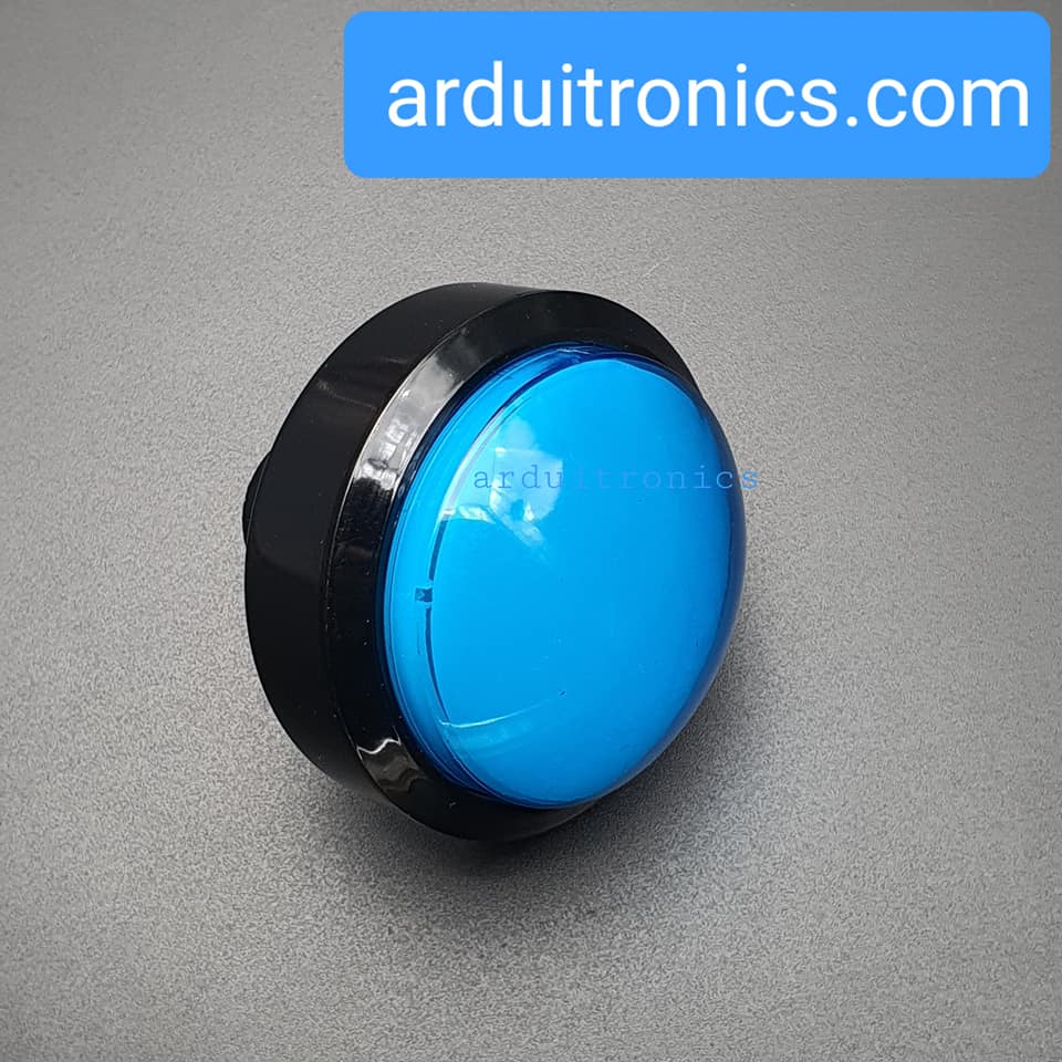 ปุ่มกดตู้เกม สวิตช์กดติดปล่อยดับขนาดใหญ่ 60mm พร้อมไฟ Led สีฟ้าน้ำเงิน Arduino Raspberry Pi