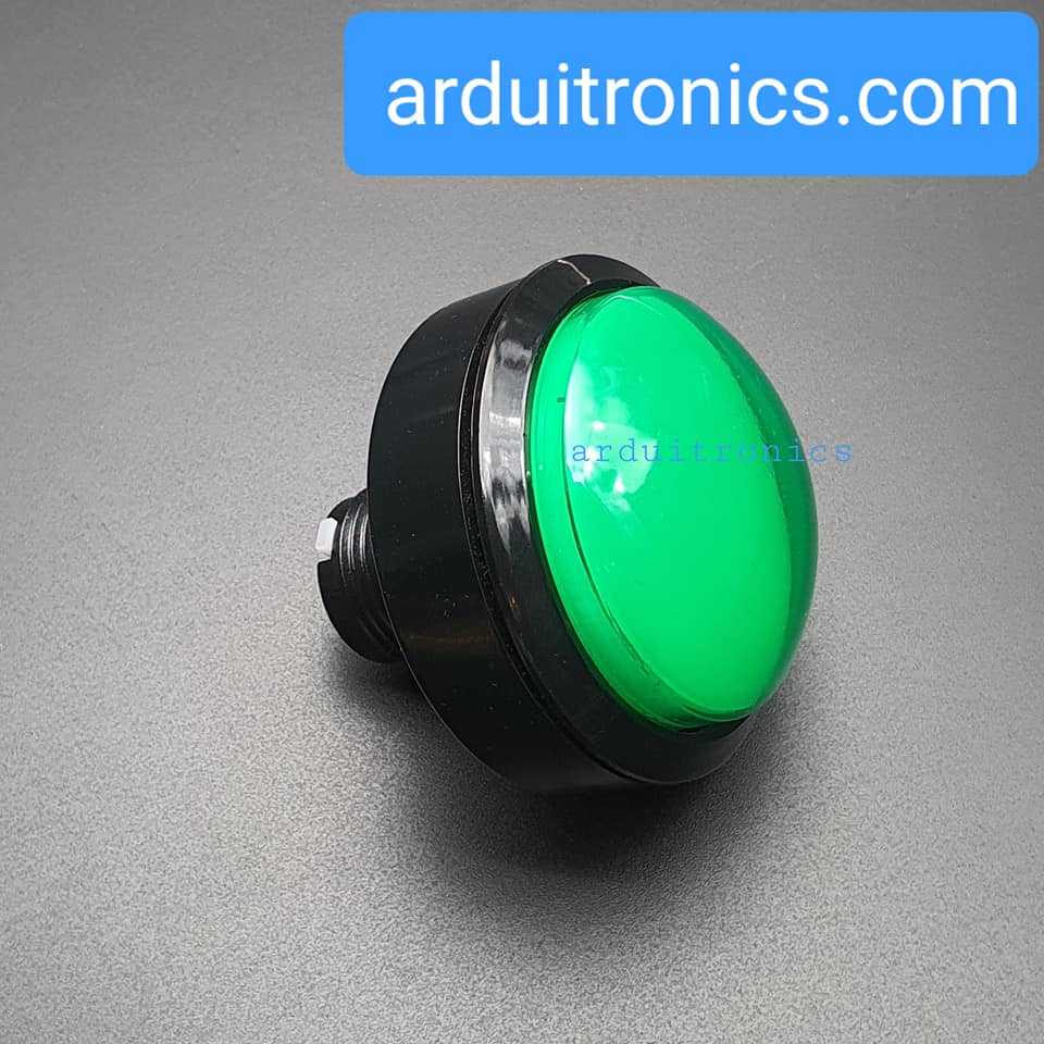 ปุ่มกดตู้เกม สวิตช์กดติดปล่อยดับขนาดใหญ่ 60mm พร้อมไฟ Led สีเขียว Arduino Raspberry Pi