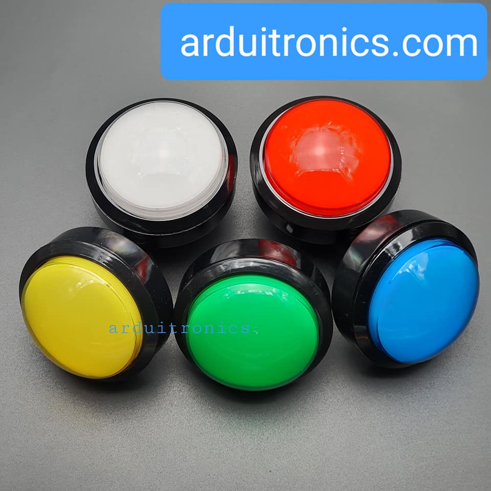 ปุ่มกดตู้เกม สวิตช์กดติดปล่อยดับขนาดใหญ่ 60mm พร้อมไฟ Led สีแดง Arduino Raspberry Pi Nodemcu