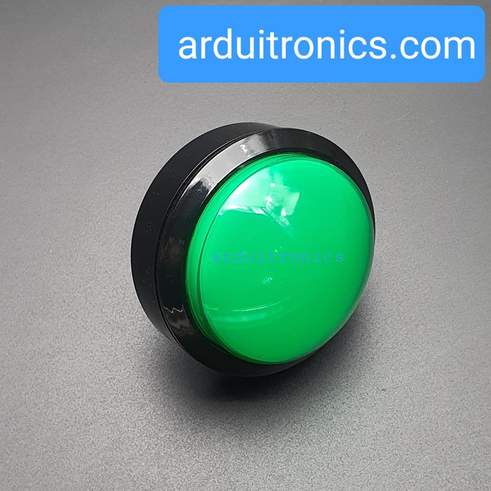 ปุ่มกดตู้เกม สวิตช์กดติดปล่อยดับขนาดใหญ่ 60mm พร้อมไฟ Led สีเขียว Arduino Raspberry Pi