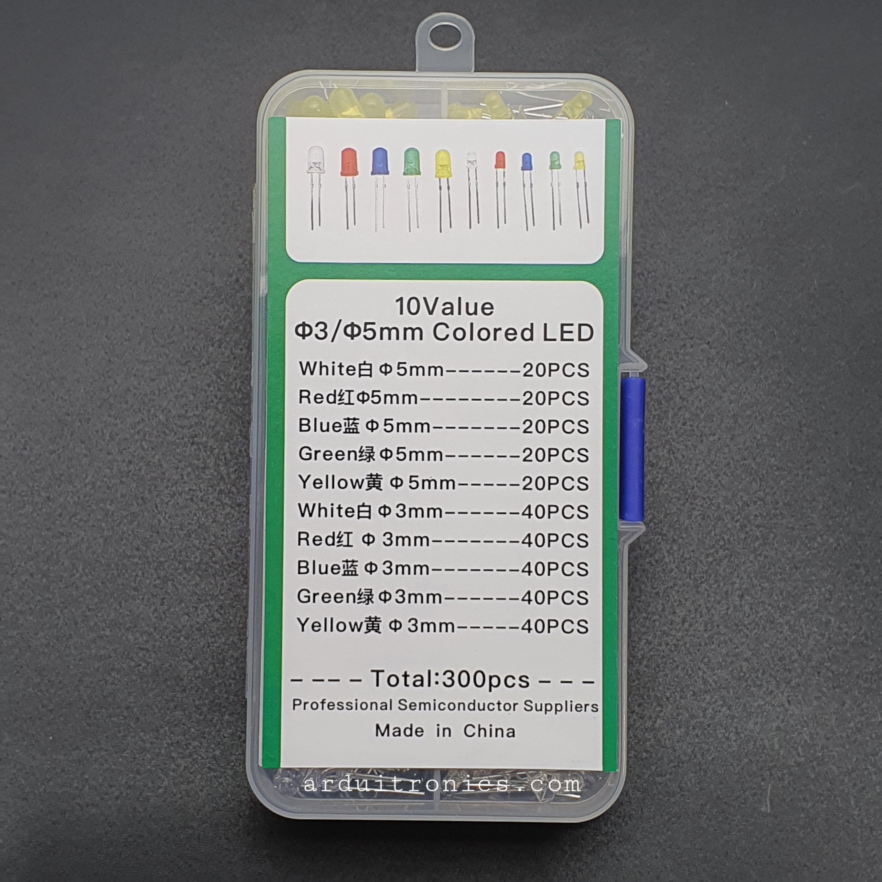 Led Set 3mm 5mm สีแดง เขียว น้ำเงิน เหลือง ขาว Led 300 หลอดต่อเซ็ต Arduino Raspberry Pi