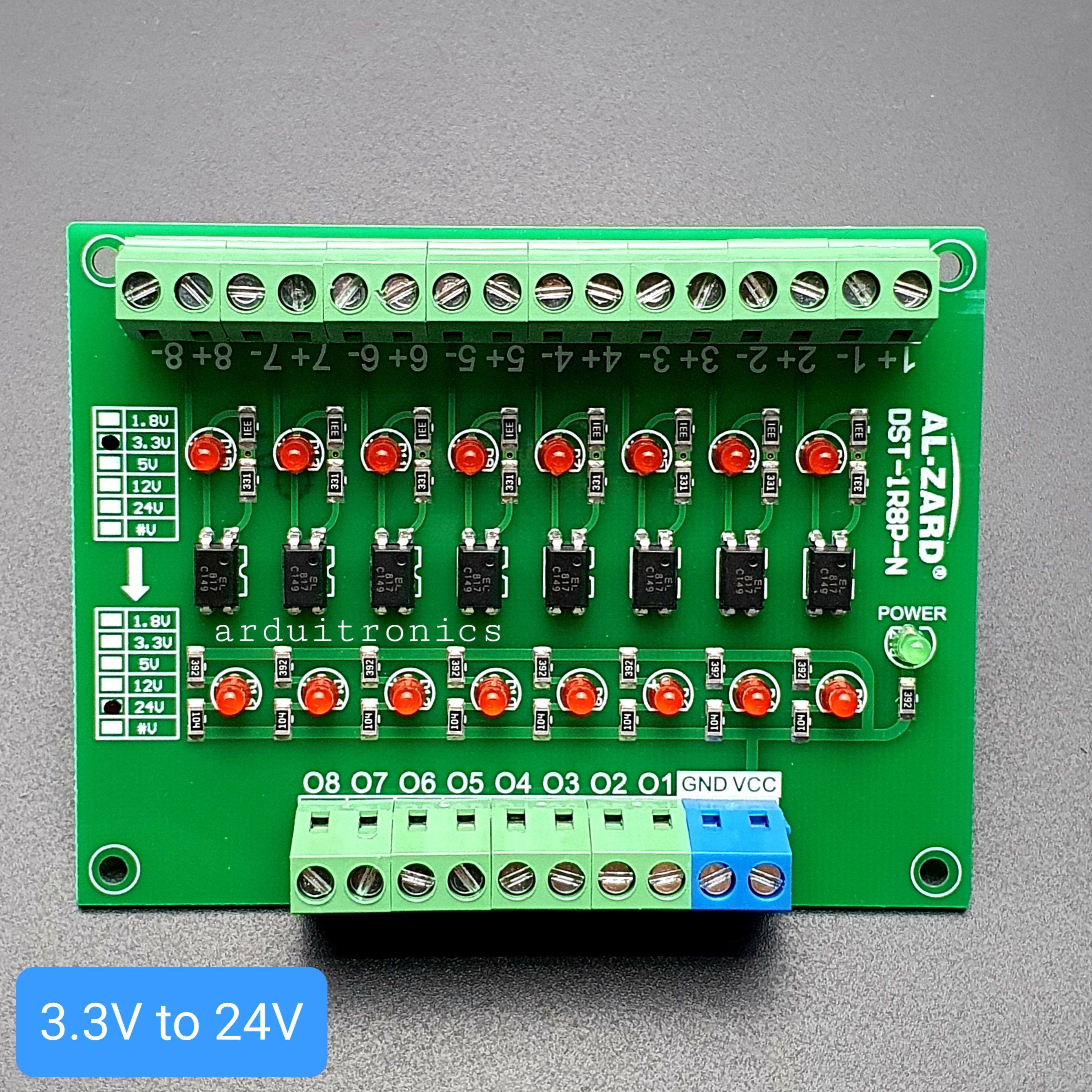 3.3V to 24V 8 Channel 3.3V - 24V Optocoupler Isolation Module PLC Signal Level Voltage ...