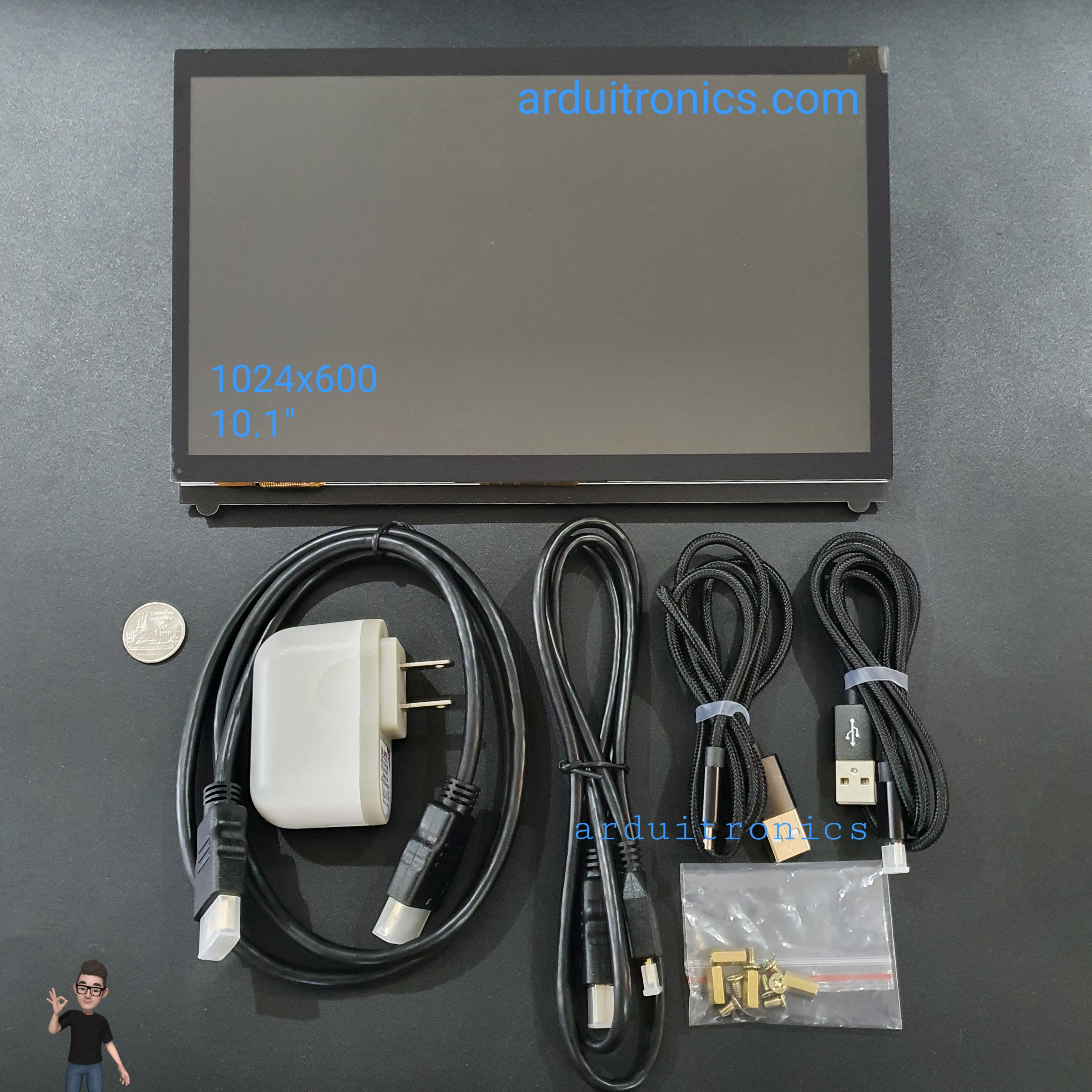จอ LCD 10.1นิ้ว Touch Screen 1024x600 (พร้อมฐานตั้งจอ) สำหรับ Raspberry Pi และ Nvidia - Arduino ...