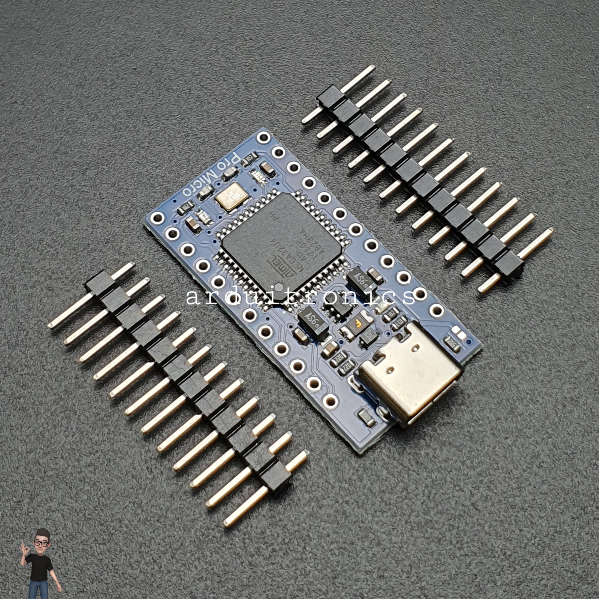 Arduino Pro Micro 5V/16MHz + Free Pin Header ( Type-C USB) ชิปใหญ่ PCB สีน้ำเงิน - Arduino ...