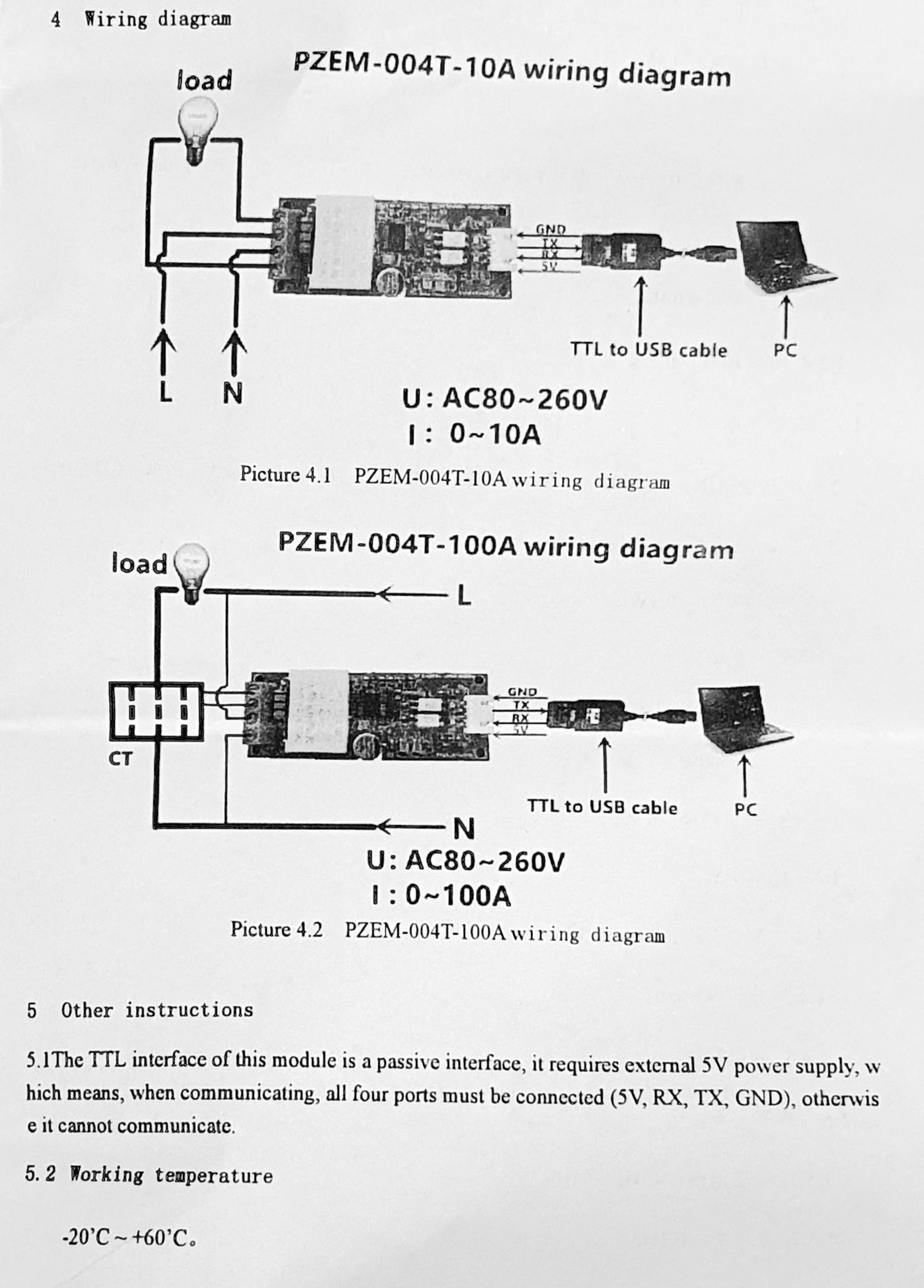 PZEM-004T-100A-D-P(V1.0) Upgrade Version AC Digital Power Energy Meter Module + Coil Current ...