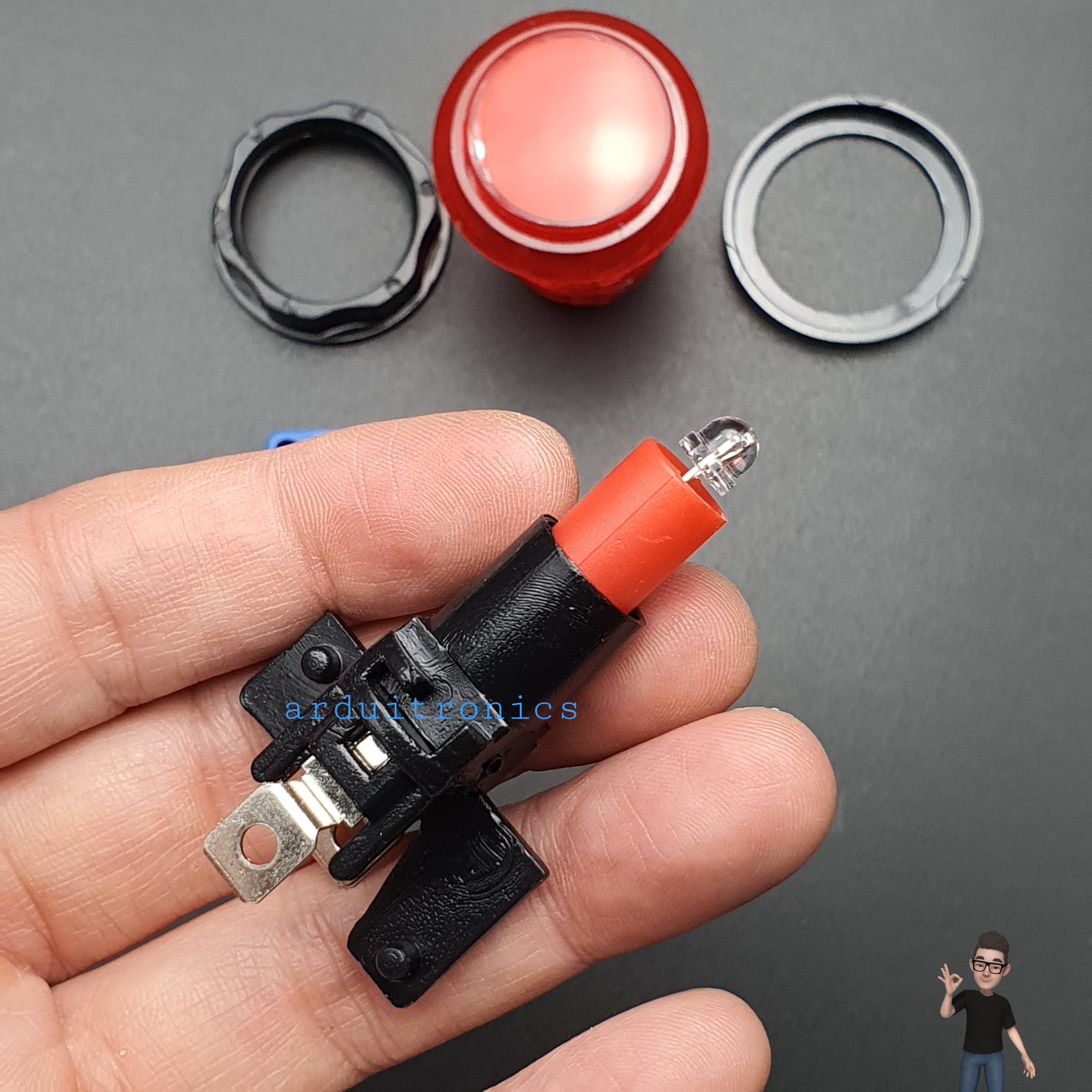 ปุ่มกดตู้เกม สวิตช์กดติดปล่อยดับขนาด 33mm พร้อมไฟ Led สีแดง Arduino Raspberry Pi Nodemcu